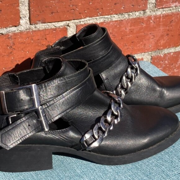 Zara | Shoes | Black Leather Chained Open Ankle Boots Size 95 | Poshmark